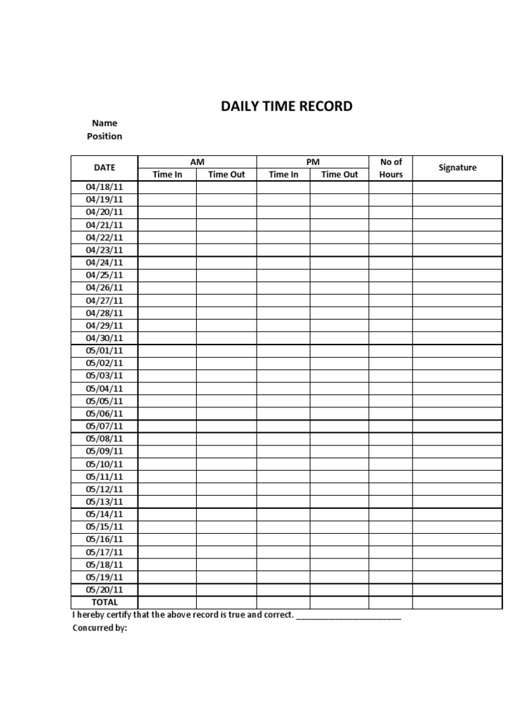 Daily Time Record Template | PDF | Finance & Money Management