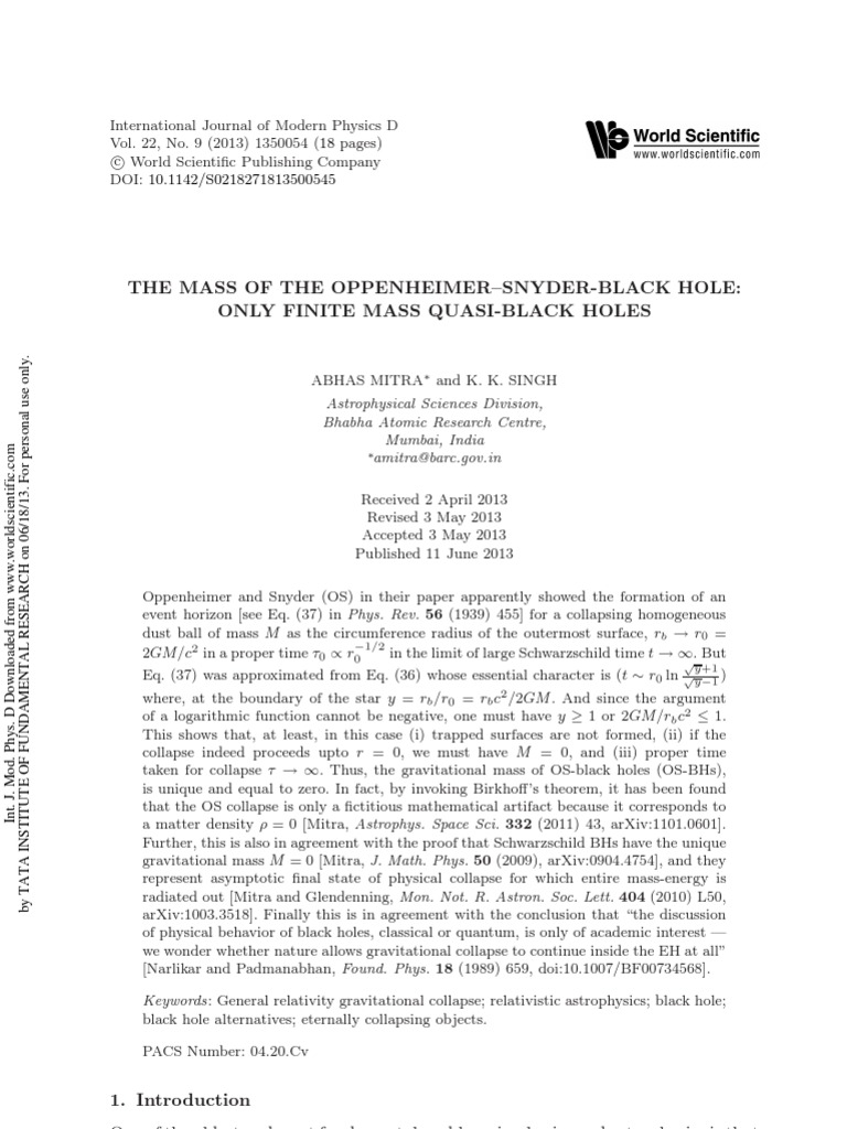 the-mass-of-the-oppenheimer-black-hole-only-finite-mass-quasi-black