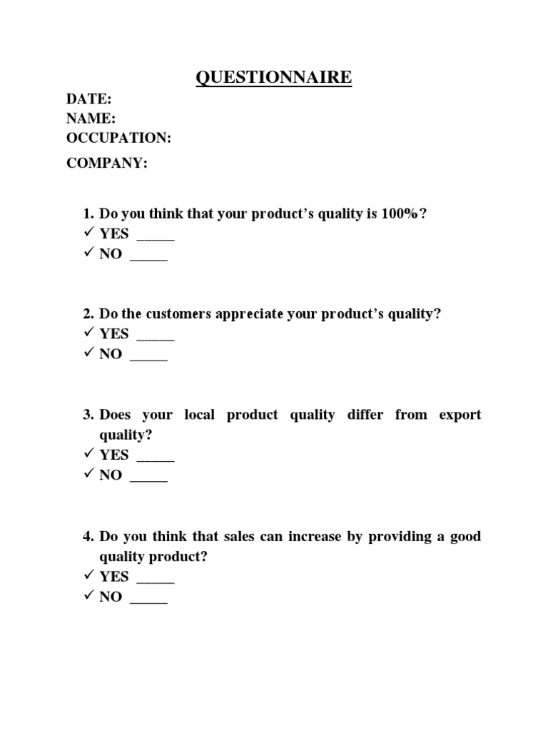 Quality Management Questionnaire | PDF