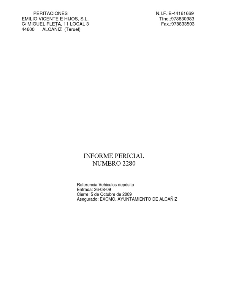 Informe Pericial Tasacion De Vehiculos Pdf Vehículos Con Tracción