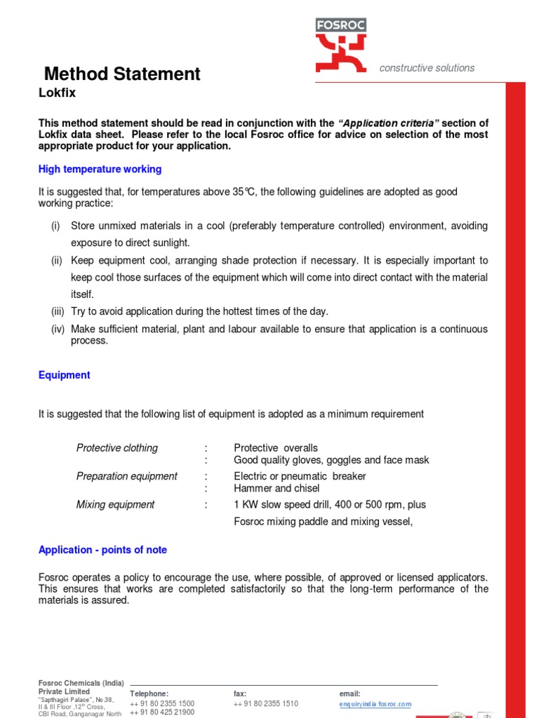 Method Statement: Lokfix | PDF | Drill | Industries