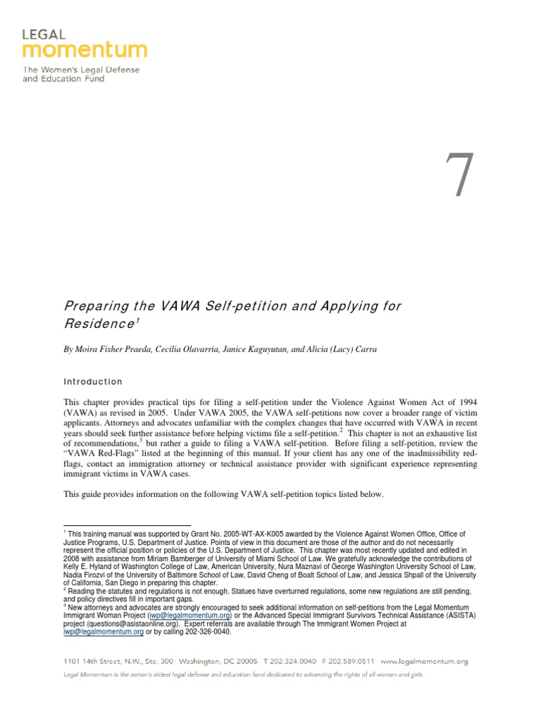 Preparing The VAWA Self-Petition and Applying For Residence | PDF ...