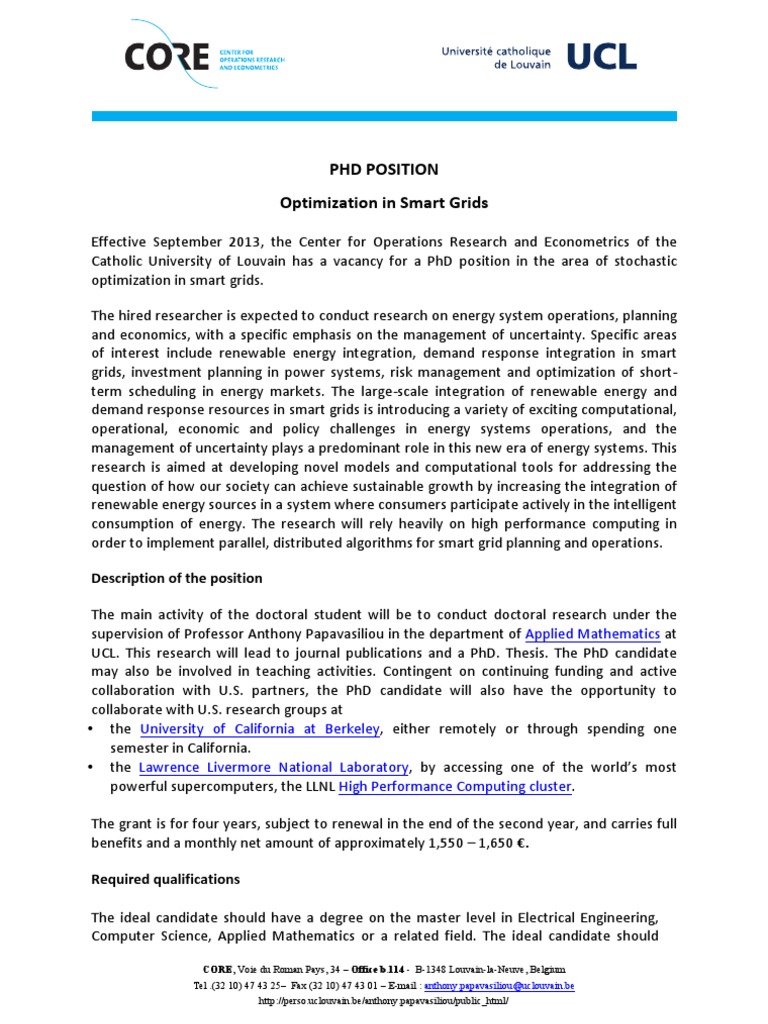 PHD Position Optimization in Smart Grids: Description of The Position | PDF | Science ...