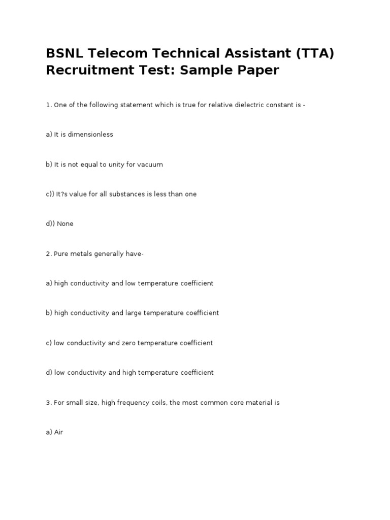BSNL TTA Sample Question Paper | PDF