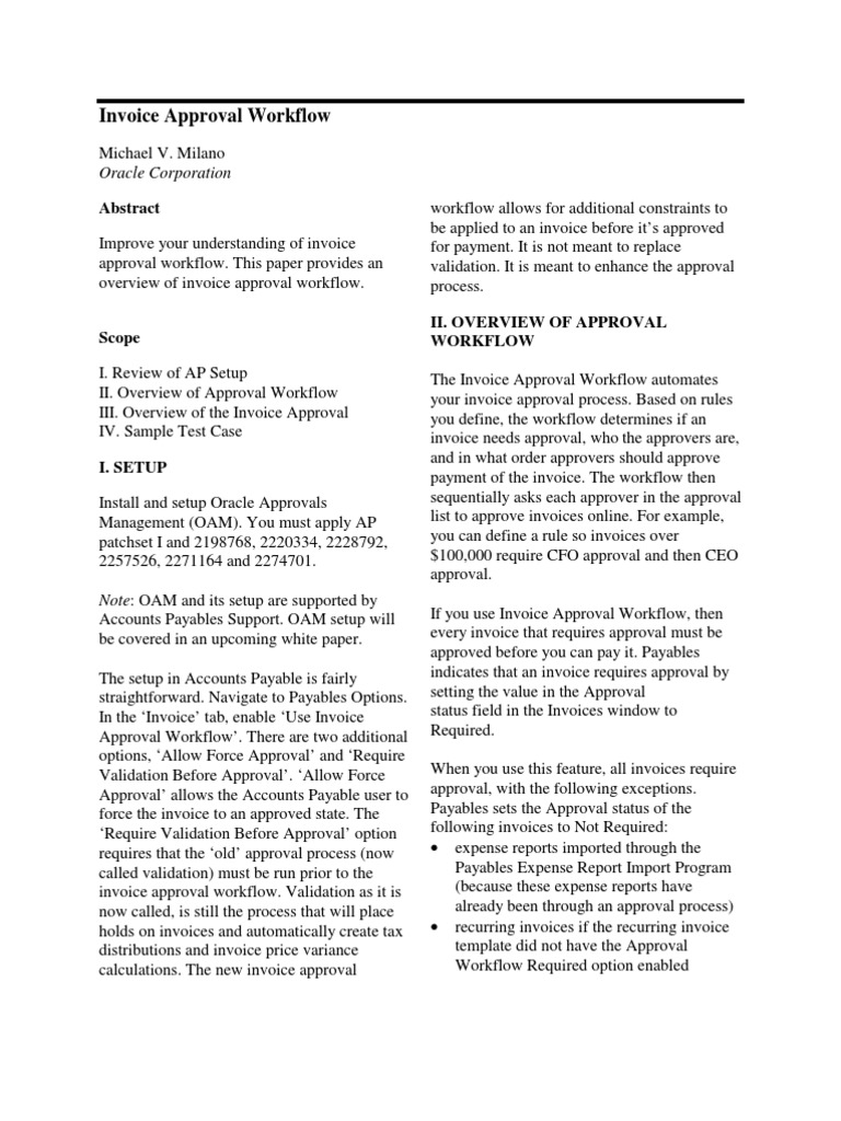 Invoice Approval Workflow: Oracle Corporation | PDF | Accounts Payable ...