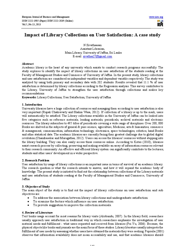 Impact of Library Collections On User Satisfaction A Case Study | PDF | Libraries | Questionnaire