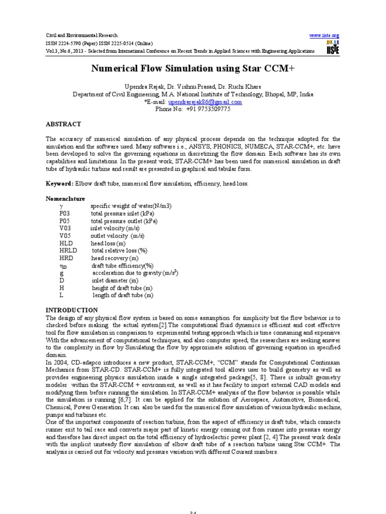 Numerical Flow Simulation Using Star CCM+ | PDF | Fluid Dynamics | Turbulence