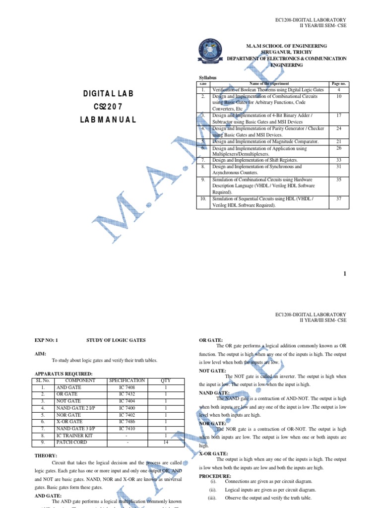 CS 2207 Digital Electronics Lab | PDF | Hardware Description Language | Logic Gate