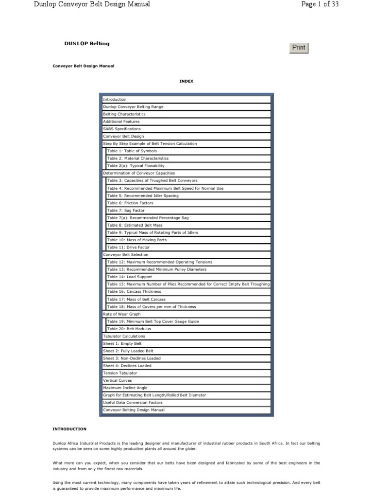 Dunlop Conveyor Belt Design Manual | PDF | Belt (Mechanical) | Friction