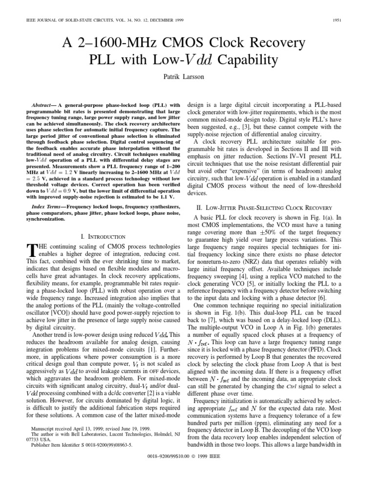 A 2-1600-Mhz Cmos Clock Recovery PLL With Low-Capability: Patrik ...