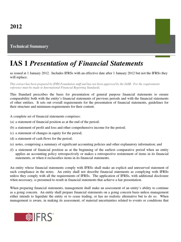 IAS1 | Financial Statement | Going Concern