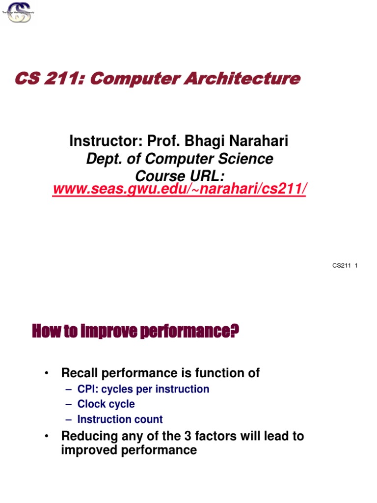 CS 211: Computer Architecture: Instructor: Prof. Bhagi Narahari | PDF | Central Processing Unit ...