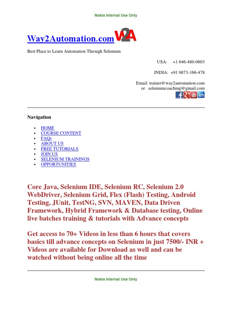 Selenium Course Contents | PDF | Selenium (Software) | Web Page