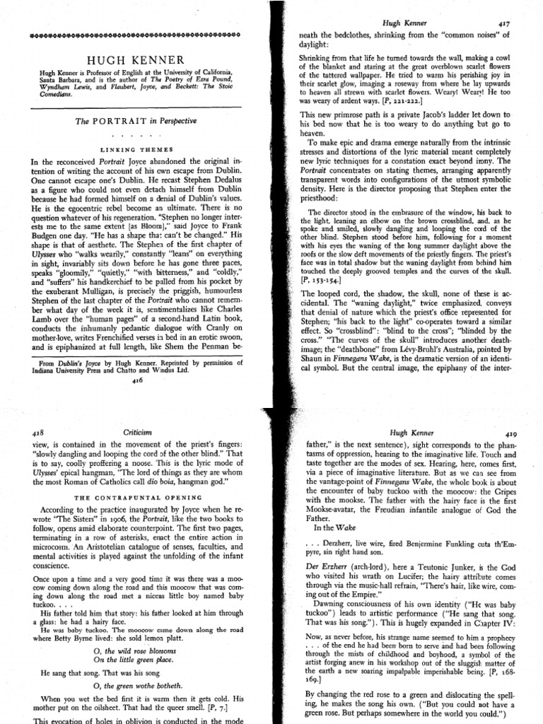 Hugh Kenner: The "Portrait" in Perspective | PDF | Religion And Belief
