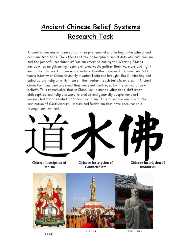 Ancient Chinese Belief Systems Research Task | PDF | Tao | Confucius