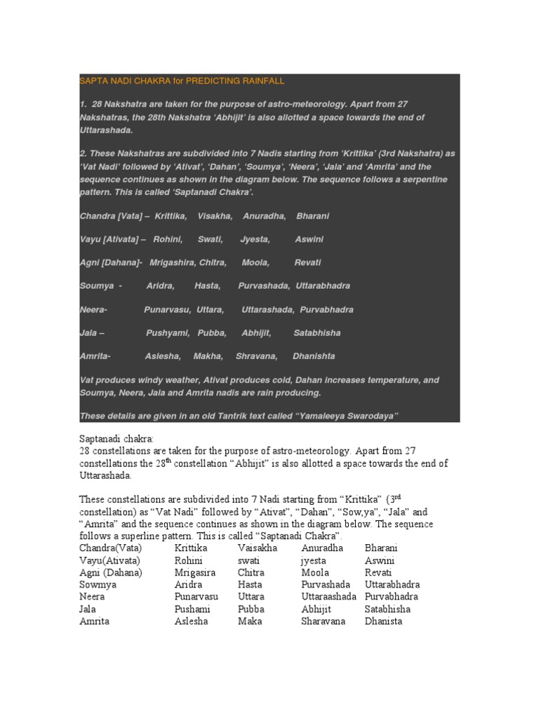 Sapta Nadi Chakra For Predicting Rainfall | PDF
