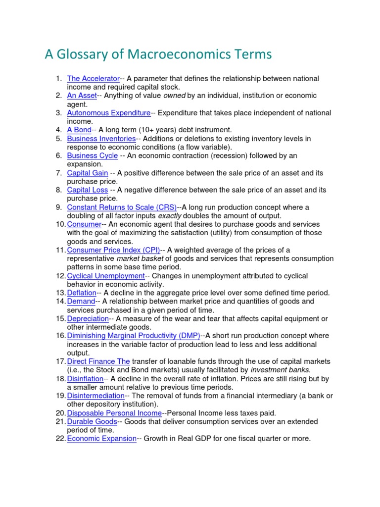 A Glossary of Macroeconomics Terms | PDF | Money Supply | Interest
