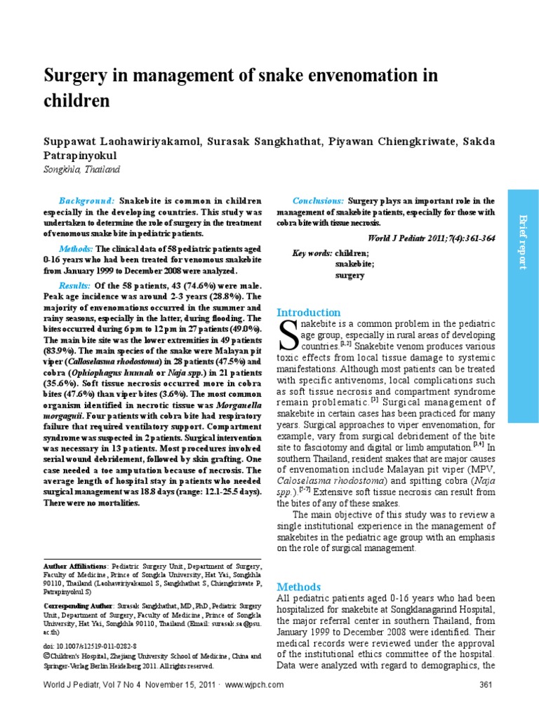 Snake Bite | PDF | Surgery | Necrosis