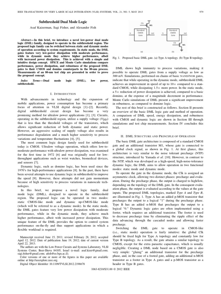 Subthreshold Dual Mode Logic | PDF | Cmos | Integrated Circuit