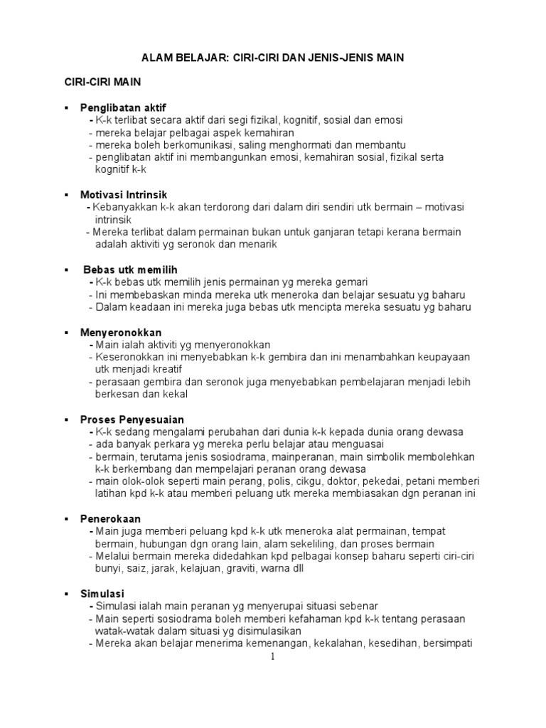 Ciri Ciri Jenis Jenis Main | PDF