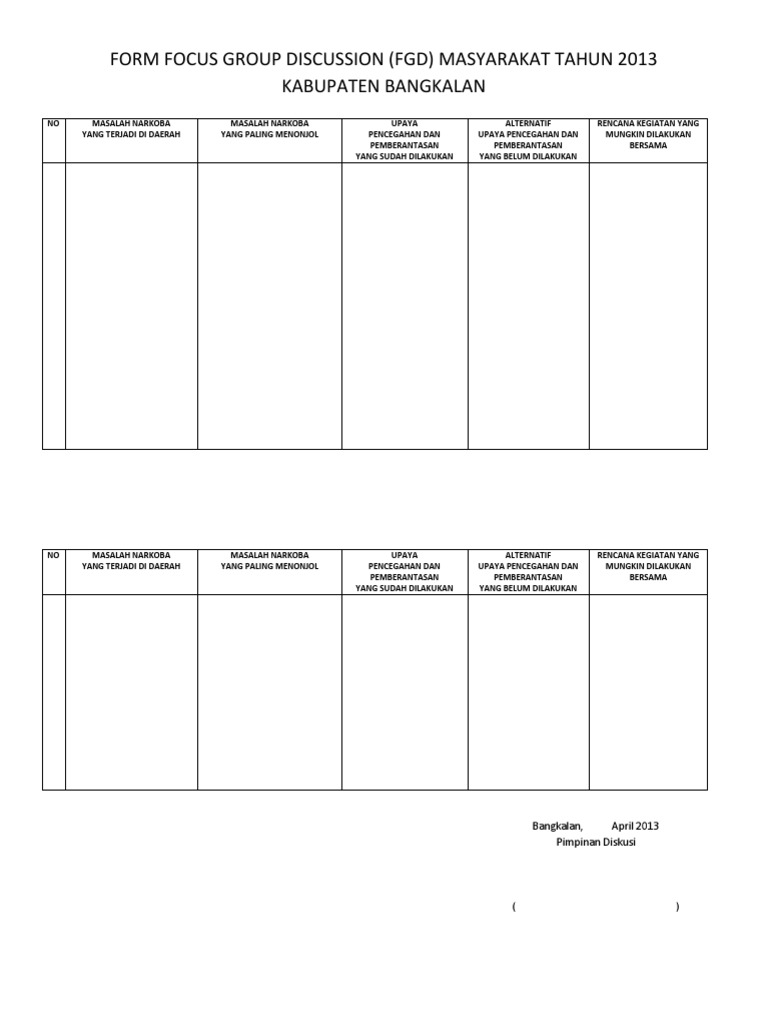 Contoh Form FGD Masy Bangkalan | PDF