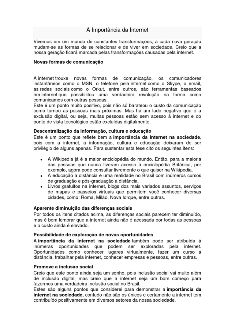 A Importância da Internet na Sociedade | PDF | Política