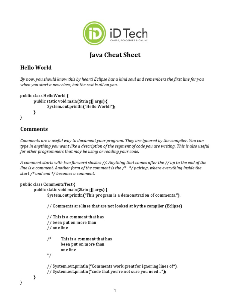 JavaCheatSheet PDF | PDF | Boolean Data Type | Computer Engineering