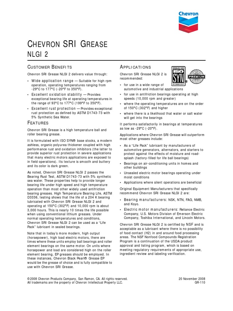 Chevron Sri Grease NL Gi 2 | PDF | Bearing (Mechanical) | Chemical ...