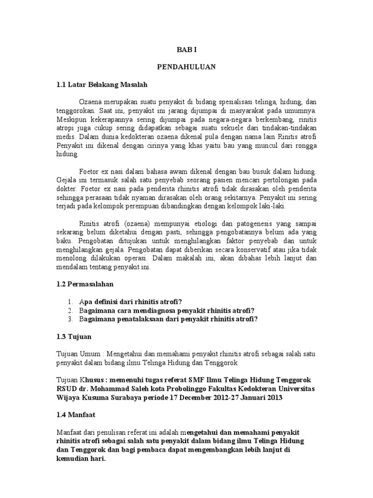 Referat Rhinitis Atrofi (1) Yg Bener | PDF