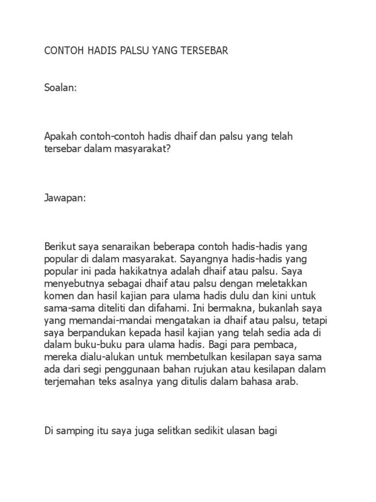 Contoh Hadis Palsu Yang Tersebar | PDF | Ilmu Sosial | Agama ...