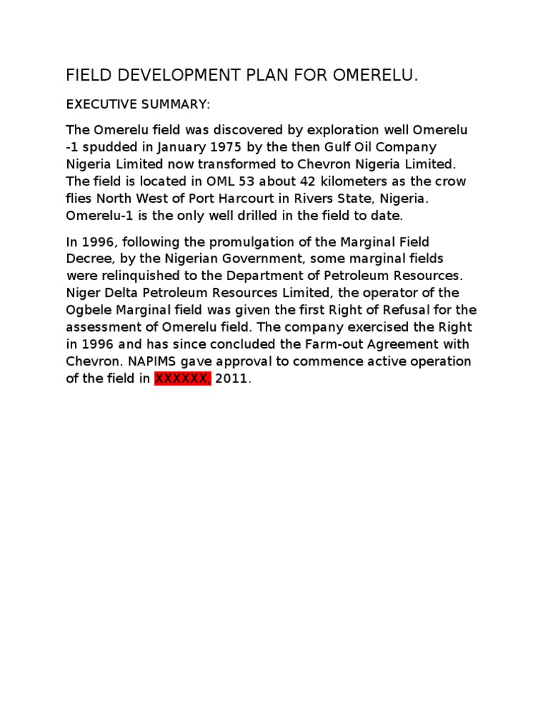 Field Development Plan For Omerelu - CL | PDF | Petroleum Reservoir ...