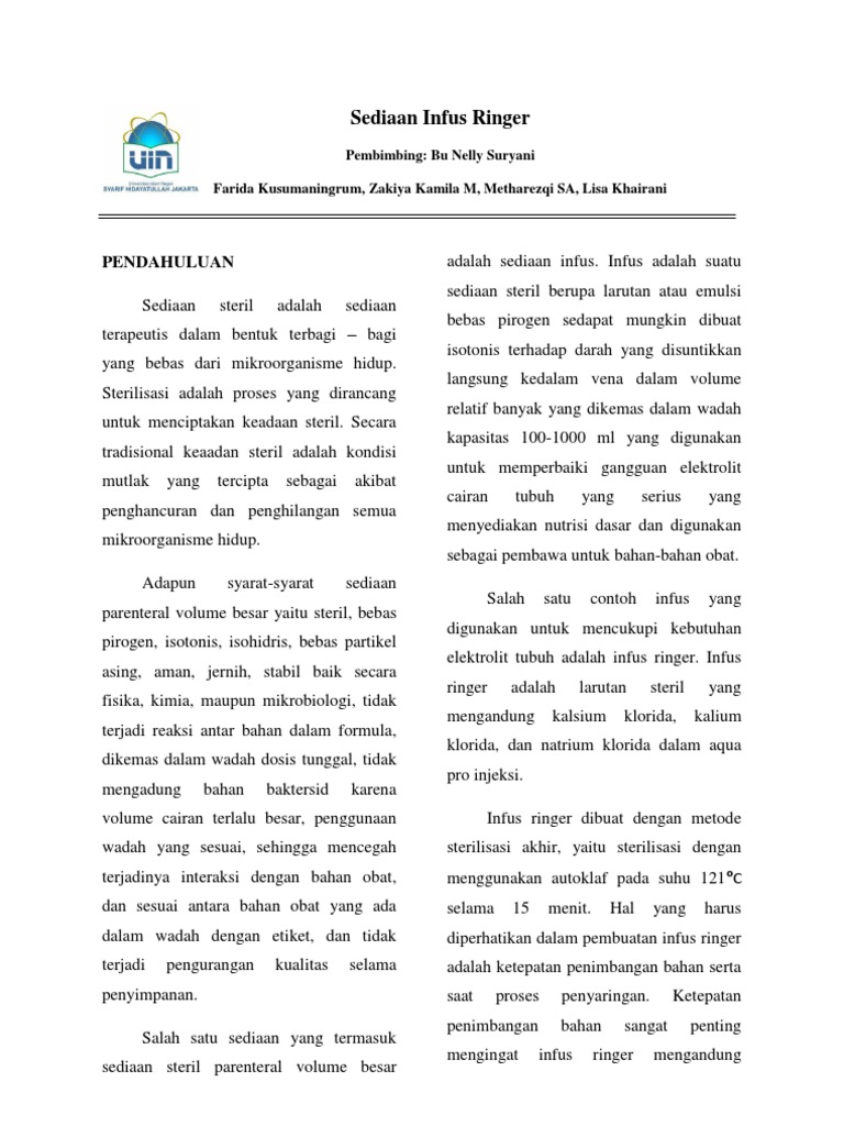 Laporan Infus Ringer | PDF