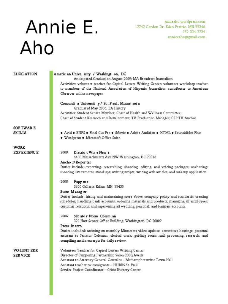 Annie Aho Resume For Broadcast | PDF | Mass Media | Business