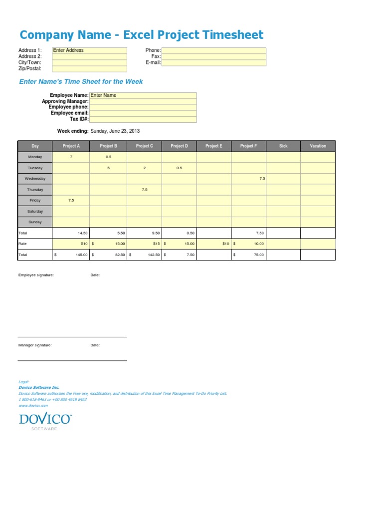 Project Management Template - Excel Project Timesheet | PDF