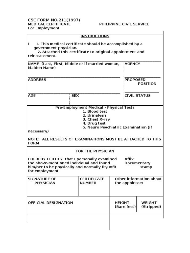 CSC Form No.211 | PDF | Medical Specialties | Health Sciences