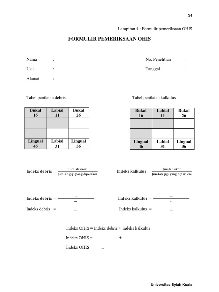 Formulir Pemeriksaan OHIS | PDF