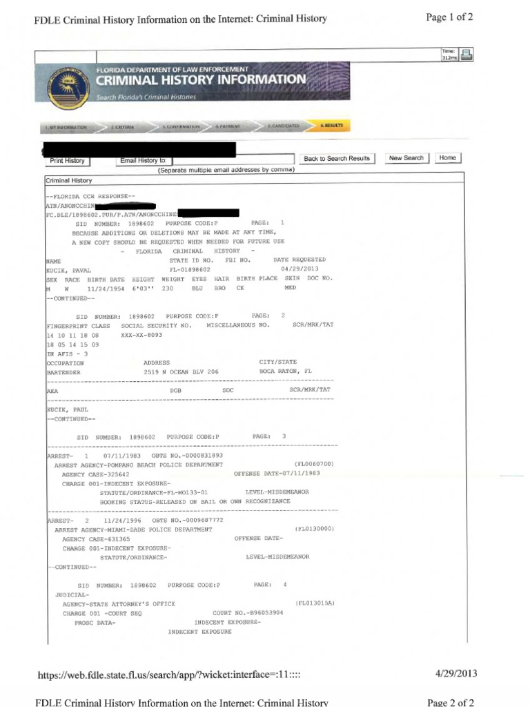 FDLE Criminal History Information - Paul Kucik | Criminal Record ...