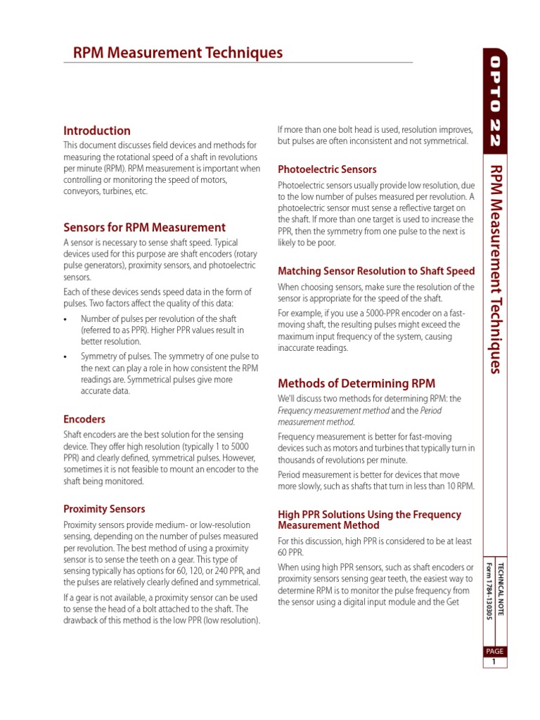 1784 RPM Measurement Techniques Technical Note | PDF | Frequency | Sensor