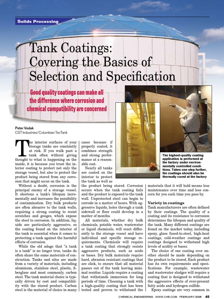 Tank Coatings Covering The Basics of Selection and Specification | PDF ...