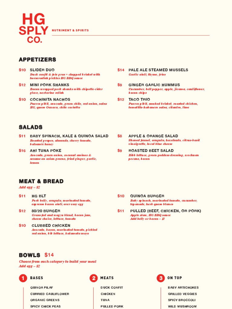 Hg Sply Co Lunch Menu Pdf