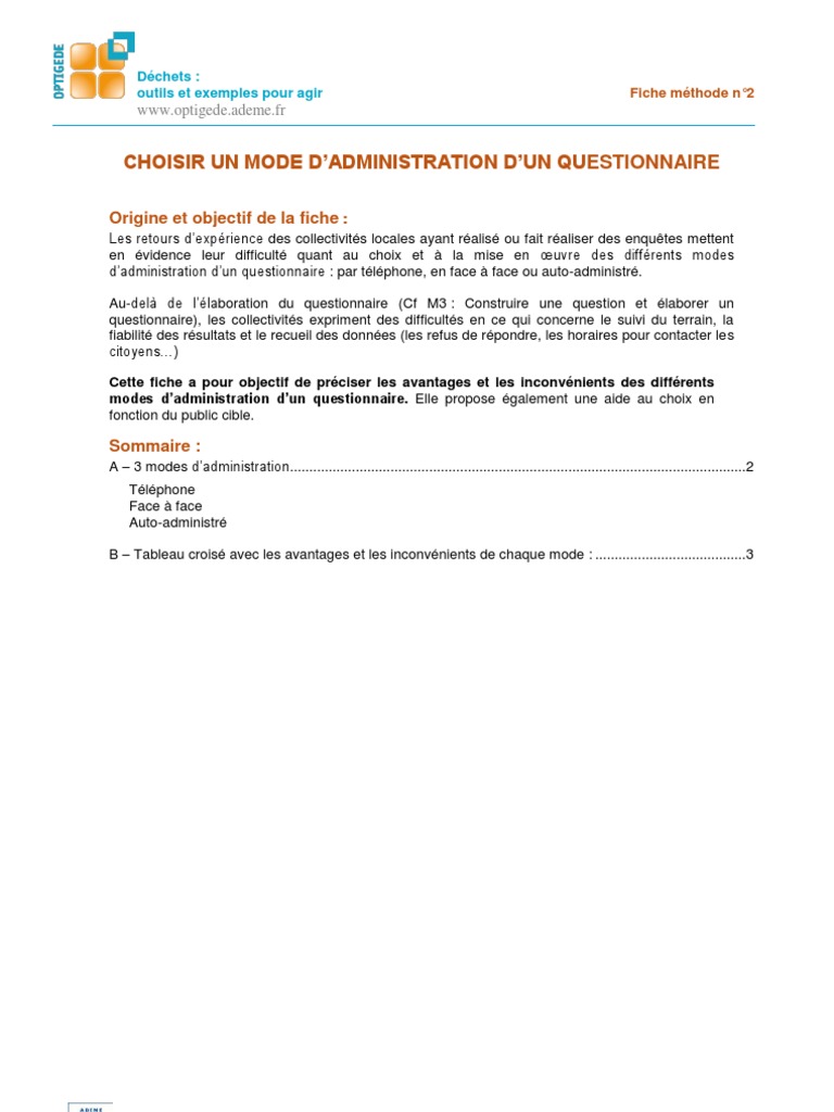 Modes Administration Questionnaire | PDF | Échantillonnage ...