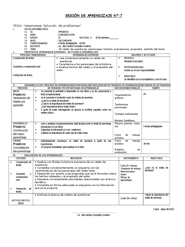 Relato de Aventuras | PDF | Lectura (proceso) | Aprendizaje