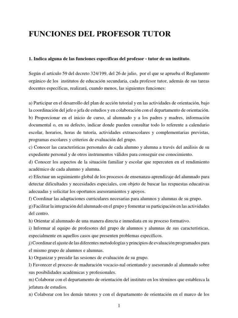Funciones Del Profesor Tutor | Descargar gratis PDF | Maestros | Evaluación