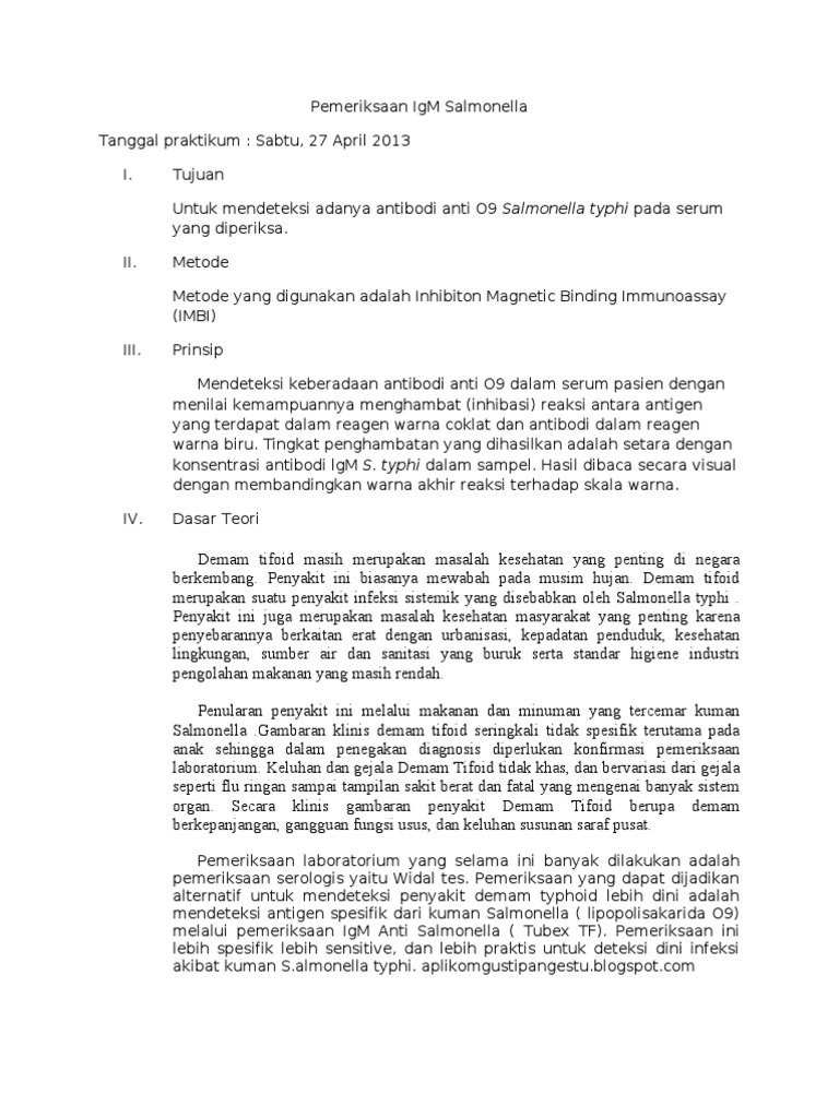 Pemeriksaan IgM Salmonella | PDF | Sains & Matematika
