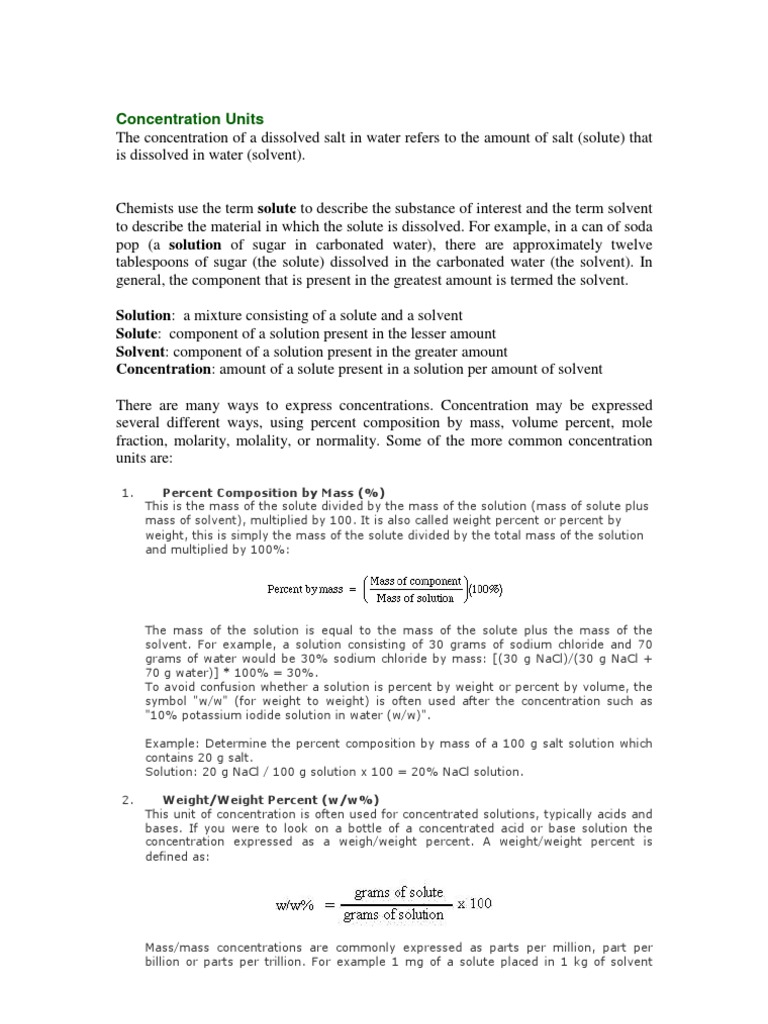 Concentration Units | PDF | Molar Concentration | Solution