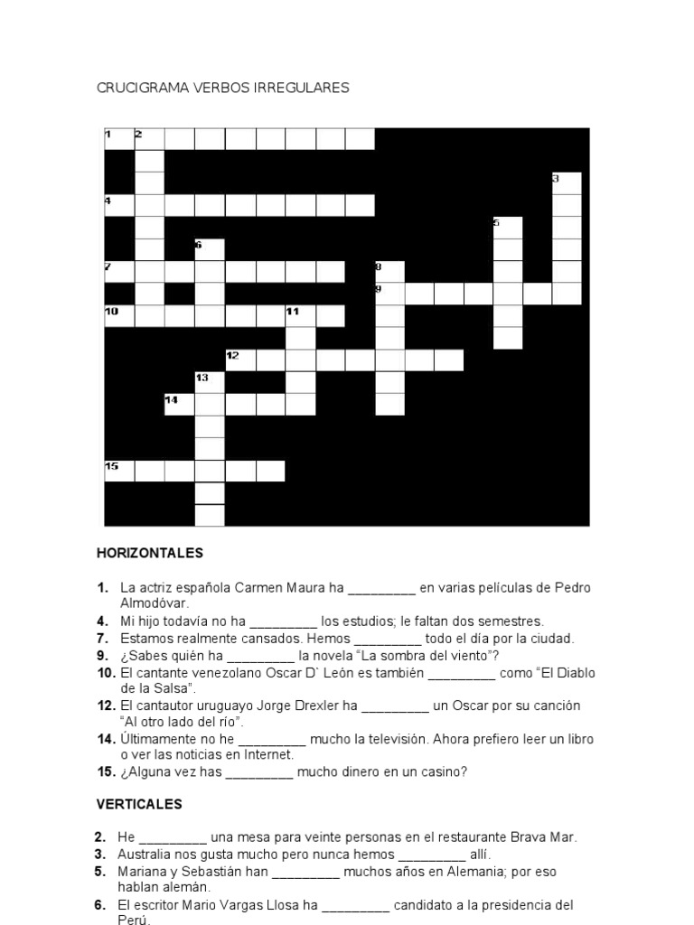 Crucigrama de Verbos Irregulares | PDF | Arte