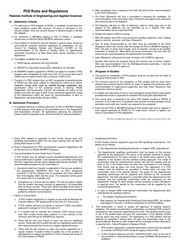 PHD Rules and Regulations | PDF | Thesis | Doctor Of Philosophy