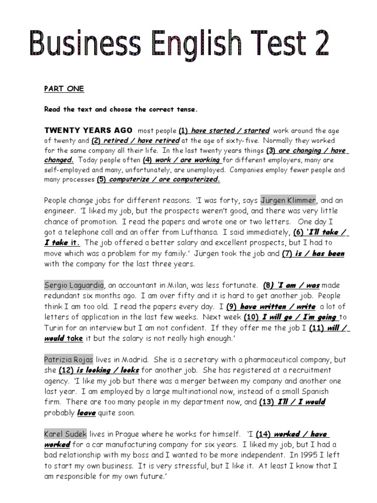 Business English Test 2 | PDF | Economies | Business