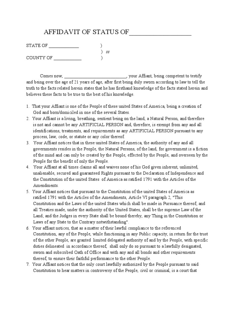 1 Affidavit of Status | Affidavit | Crimes