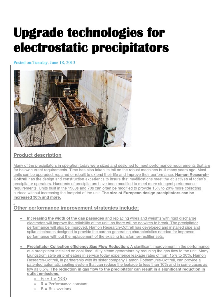 Upgrade Technologies For Electrostatic Precipitators | PDF | Electrical Engineering | Energy ...